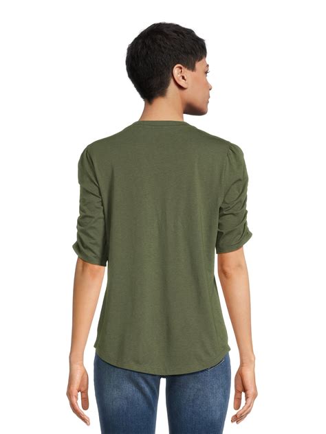 Time And Tru Womens Top With Short Ruched Sleeves Sizes S Xxxl