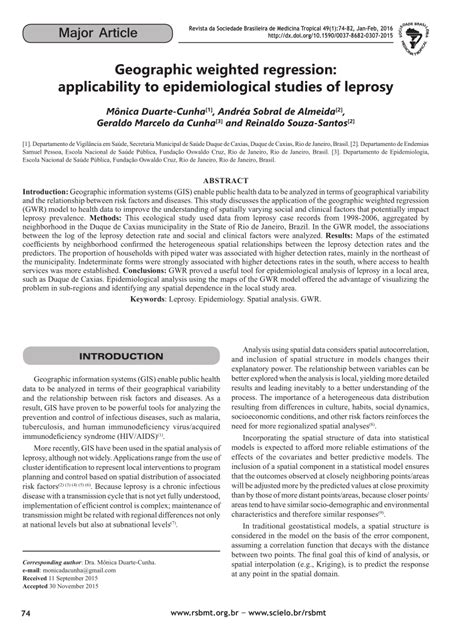 Pdf Geographic Weighted Regression Applicability To Epidemiological