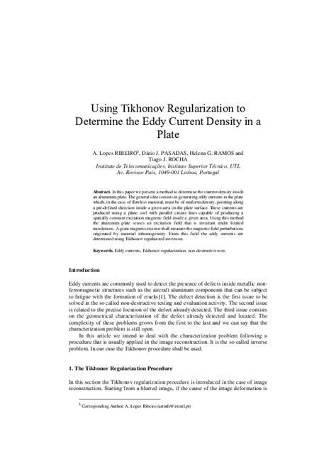 Using Tikhonov Regularization To Determine The Eddy Current Density In A Plate