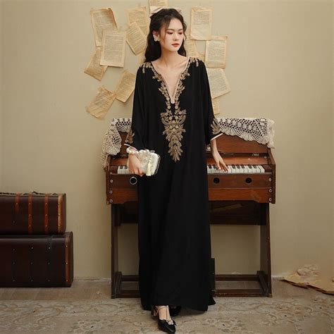 Vintage Jurk Voor Vrouwen Side Split Zwarte Maxi G Grandado