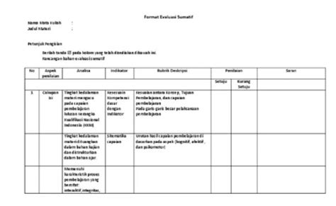 12 Contoh Format Penilaian Formatif Dan Sumatif Pdf Doc Xls Terbaru Go Edukasi Salamselim