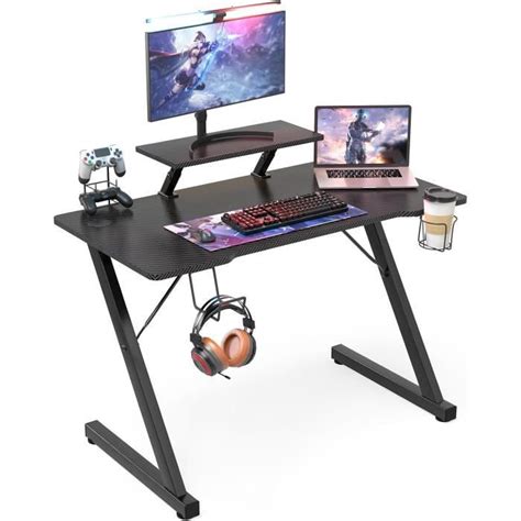 VIVOLILV Bureau Gaming Bureau Gamer Fibre De Carbone Noir L X P X H Cm Form