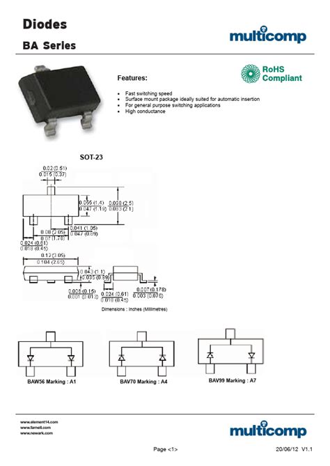 Bav70 Bav99 Datasheet Pdf Multicomp Diodes