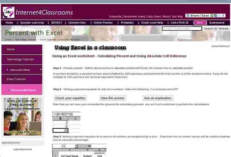 Excel Worksheet Calculating Percent Using Absolute Cell Reference Excel Summer Learning