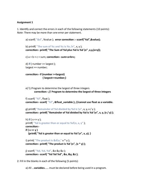 Assignment Fall Assignment Identify And Correct The Errors In Each Of The Following