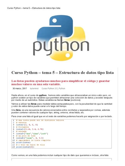 Curso Python Tema 5 Estructura De Datos Tipo Lista Byte Mind