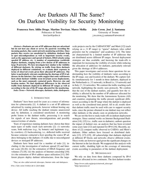Pdf Are Darknets All The Same On Darknet Visibility For Security Monitoring