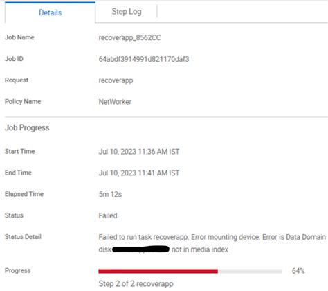 Powerprotect Cyber Recovery Networker Application Recovery Fails With