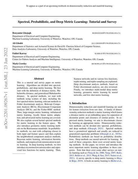 Pdf Spectral Probabilistic And Deep Metric Learning Tutorial And