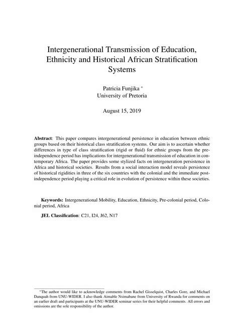 Pdf Intergenerational Transmission Of Education Ethnicity And