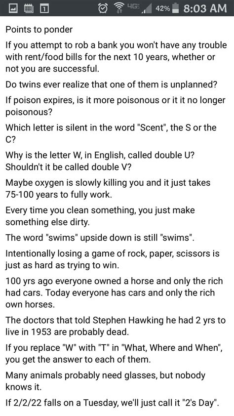 Points To Ponder Fun Quotes Funny Funny Thoughts Funny Jokes For Adults