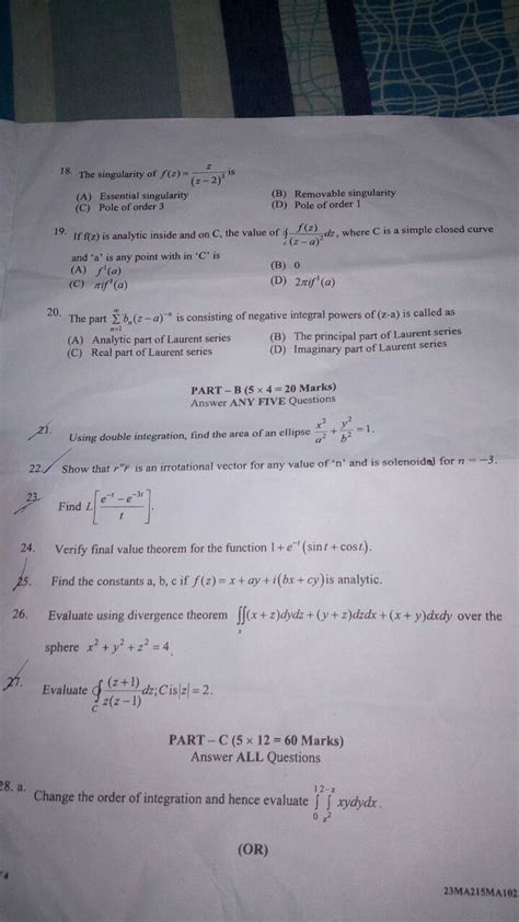 Srm Backbenchers Ma102 Advanced Calculus And Complex Analysis Sem Question Paper