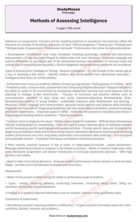 Methods Of Assessing Intelligence Free Essay Example