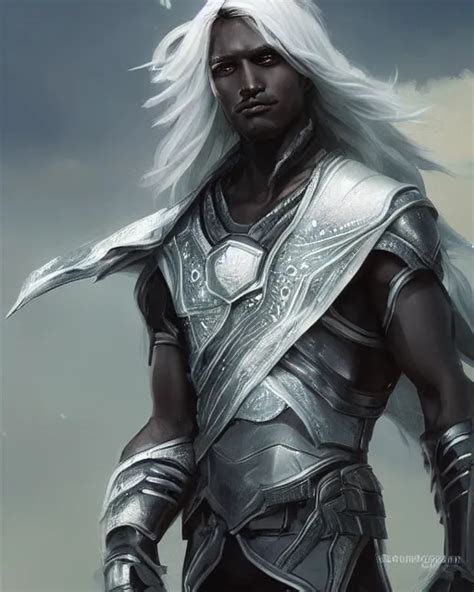 Portrait Beautiful Male Drow Loose White Braid Stable Diffusion