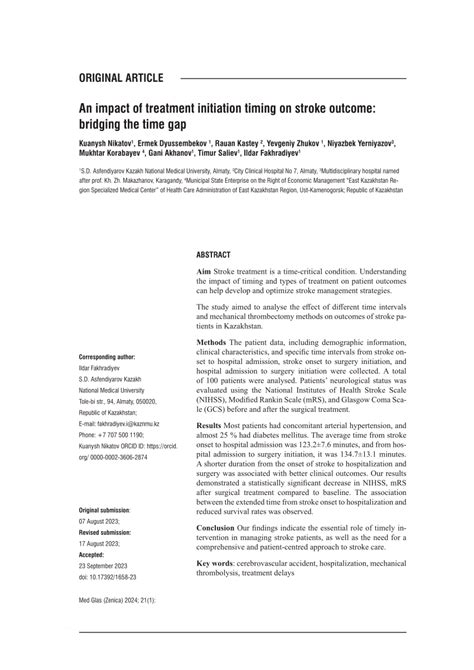 pdf an impact of treatment initiation timing on stroke outcome