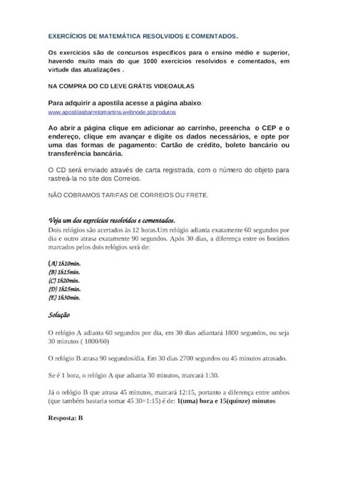 Docx 1000 ExercÍcios De MatemÁtica Resolvidos E Comentados Dokumentips