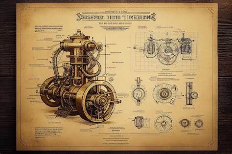 Premium Photo Invention Blueprint Of Engine On Vintage Paper
