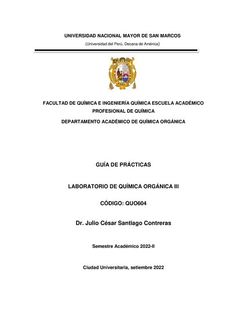Guia Laboratorio Química Organica III 2022 II UNIVERSIDAD NACIONAL