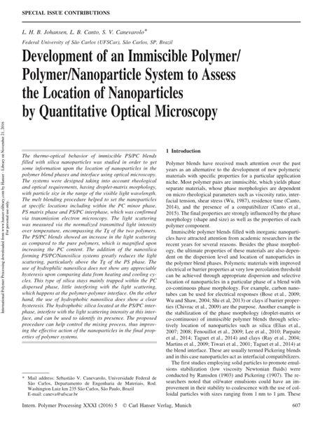 Pdf Development Of An Immiscible Polymerpolymernanoparticle System To Assess The Location Of