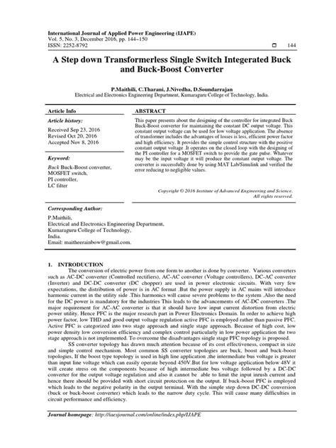 A Step Down Transformerless Single Switch Integerated Buck And Buck