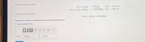 Solved From The Enthalpies Of Reaction Calculate Ah For The Chegg