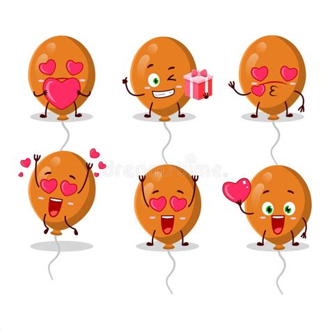 Orange Balloons Cartoon Character With Love Cute Emoticon Stock Vector