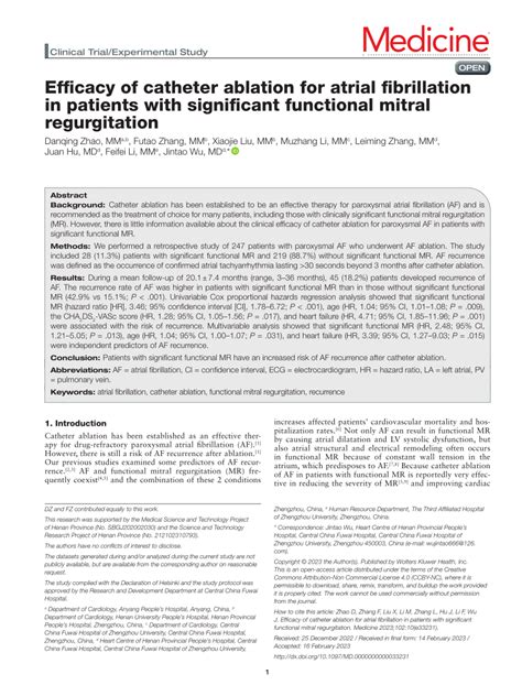 Pdf Efficacy Of Catheter Ablation For Atrial Fibrillation In Patients