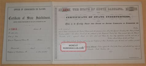 South Carolina Certificate Of Indebtedness 1879