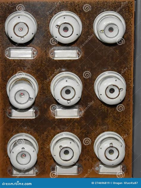 Old Electric Board with White Ceramic Fuses Stock Image - Image of ceramic, closeup: 274696819