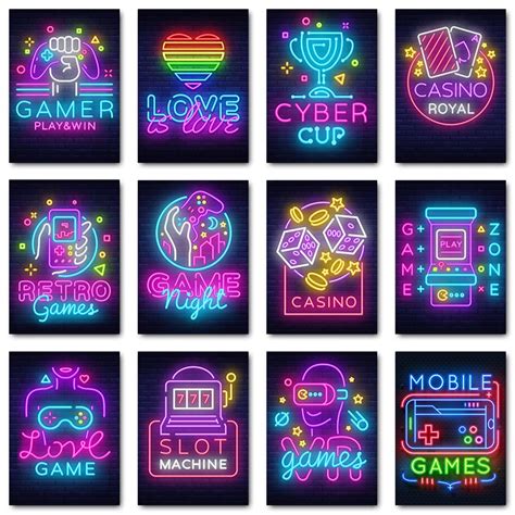 Game Zone Arcade Gamepad Neon Effect Poster Gaming Room Gamer Colorful