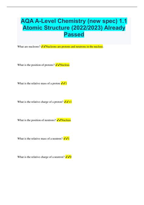 AQA A Level Chemistry New Spec Atomic Structure Already Passed AQA A Level