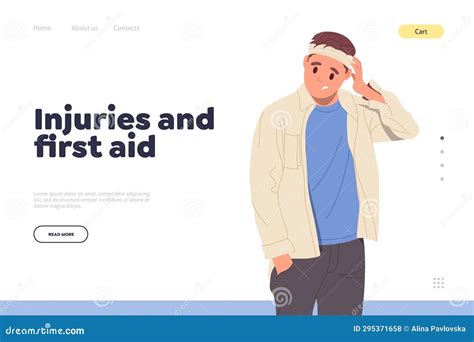 Injuries And First Aid Landing Page Design Template With Man Character