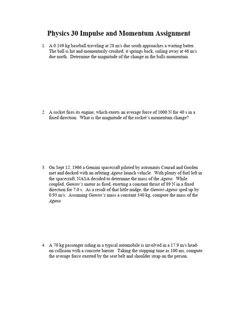 Impulse And Momentum Physics Assignment Pdf Collision Rocket