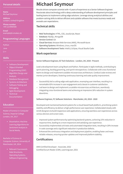 Computer Science Cv Guide Examples 2025