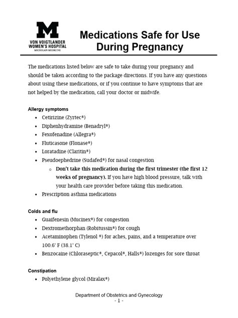Medications Safe For Pregnancy Pdf