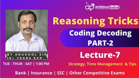 Coding Decoding Reasoning Tricks Part 2 For Bank Ssc Railway By Anukool Pathak Sir Youtube