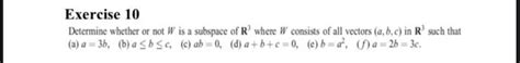 Solved Exercise Determine Whether Or Not W Is A Subspace Chegg