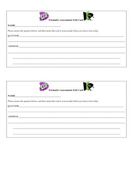 Exit Card Formative Assessment Template By Liz S Lessons TpT