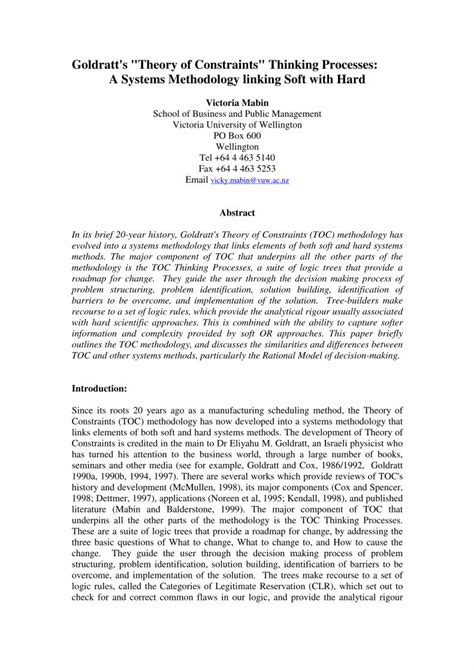 Pdf Goldratts Theory Of Constraints Thinking Processes A