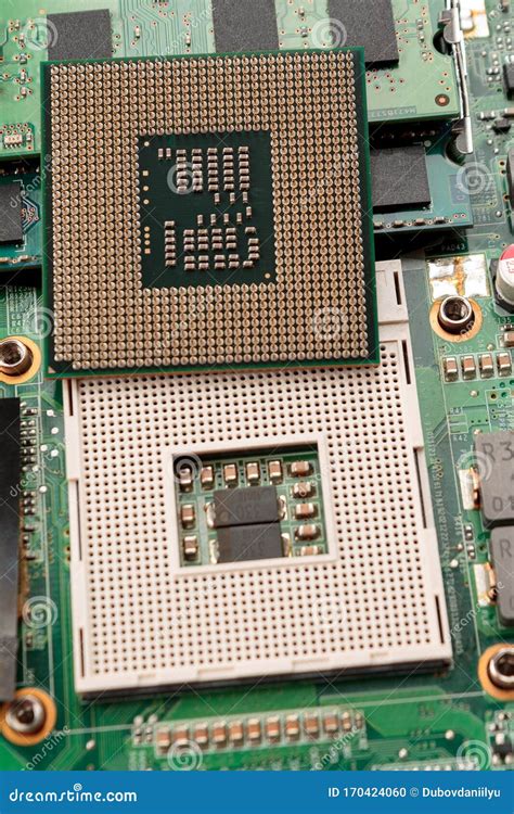 Computer Cpu Close Up On The Motherboard Background Socket Of Central