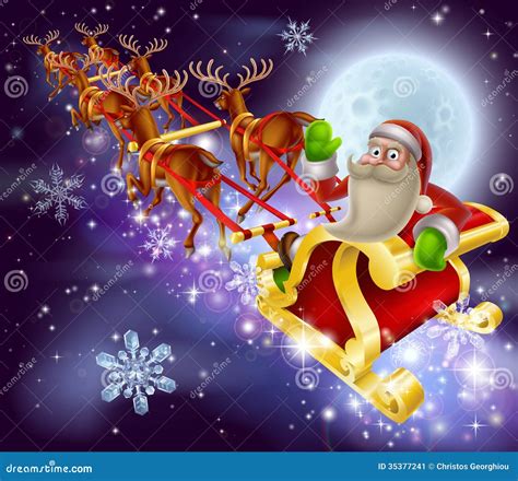 Santa Claus Sleigh Christmas Scene Stock Image Image 35377241