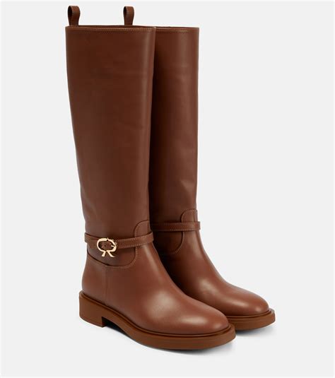 Gianvito Rossi Ribbon Cavalier Leather Knee High Boots Gianvito Rossi
