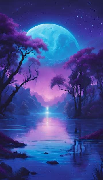 Premium Ai Image Enigmatic Moonlit Lake Fantasy Wallpaper