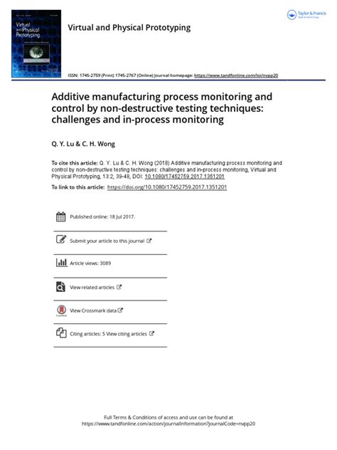 Additive Manufacturing Process Monitoring And Control By Non Destructive Testing Techniques