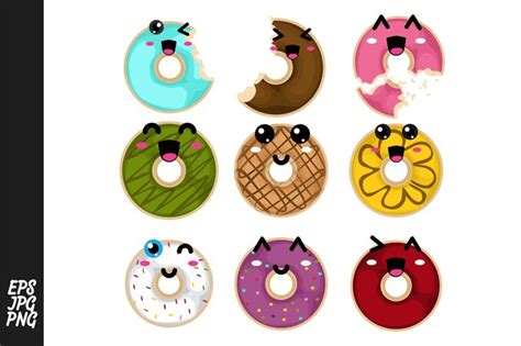 Cute Donuts Cartoon Vector Bundle Graphic By Arief Sapta Adjie Ii
