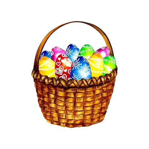 Joyeuses Pâques Panier Avec Des Oeufs Colorés Illustration Aquarelle