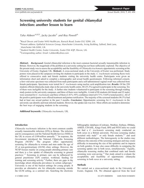 Pdf Screening University Students For Genital Chlamydial Infection