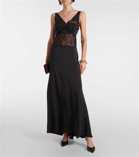 Lace Trimmed Silk Midi Dress In Black Victoria Beckham Mytheresa