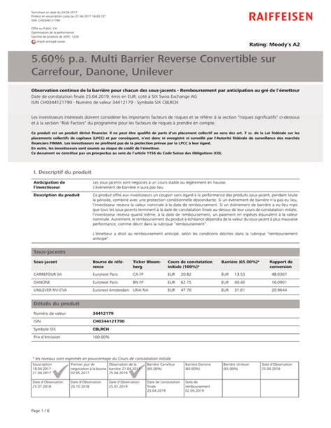 5 60 P A Multi Barrier Reverse Convertible Sur Carrefour Danone
