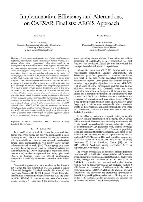 Pdf Implementation Efficiency And Alternations On Caesar Finalists Aegis Approach